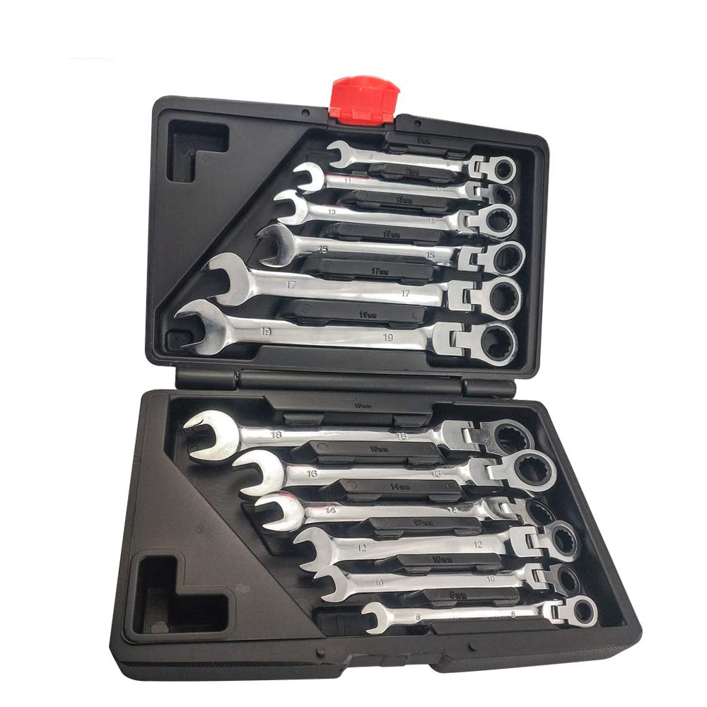 Buy Spanner Set, Swivel Head Dual Purpose Ratchet Wrench Set 8-19 mm ...