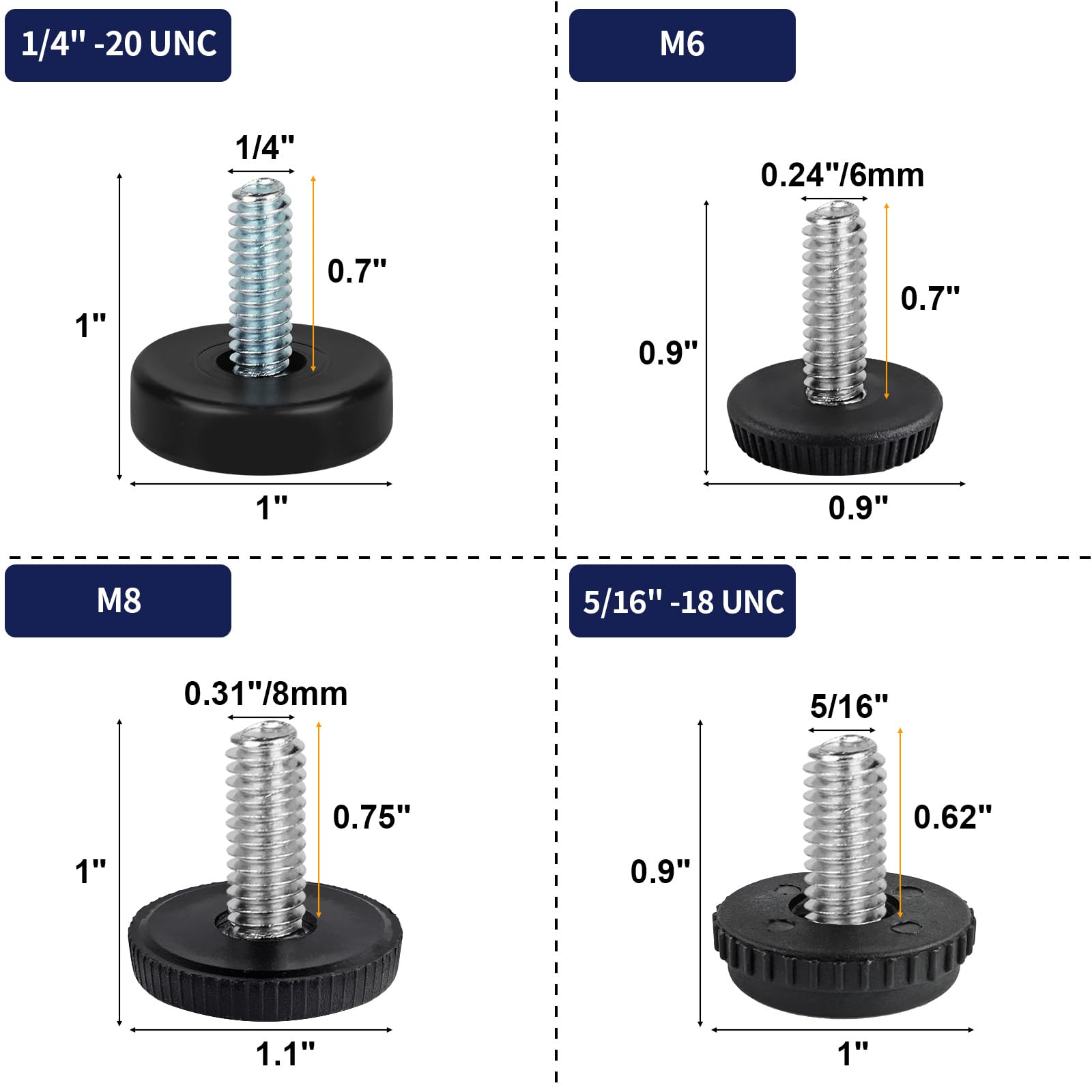 Snapklik.com : COIDEA 1/4 Thread Furniture Feet Levelers, 12 PCS ...