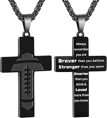 Amazon.com: GLITTO Football Cross Necklace for Boys Men Stainless Steel ...