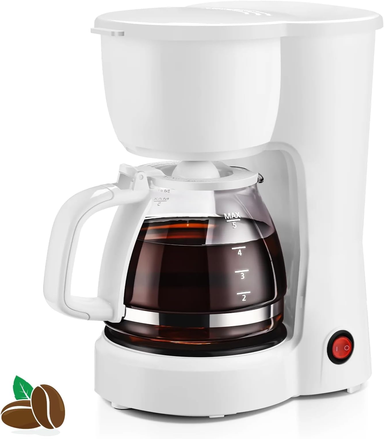 Amazon.com: Coffee Maker with Glass Carafe, 5 Cup Capacity, White ...