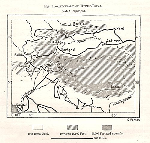 Buy H'wen-Tsang. Xuanzang itinerary. India Afghanistan Central Asia ...