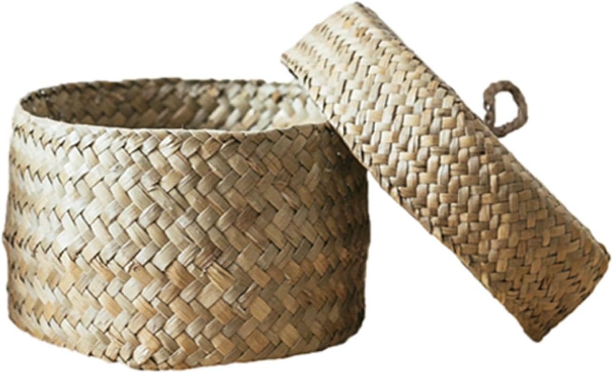 Small Round Seagrass Storage Baskets - Cute Round Box For Toiletry Toy ...