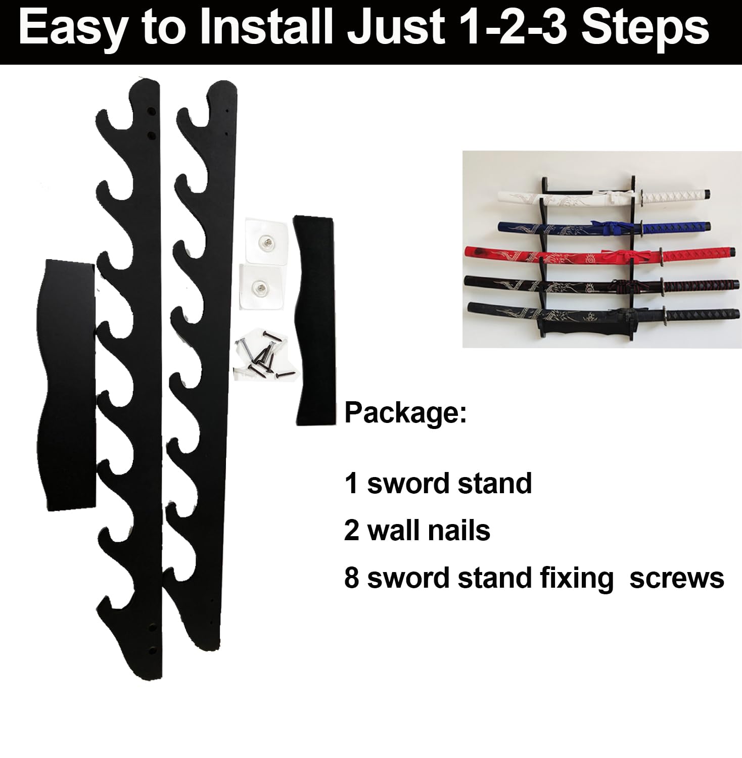 Sword Storage Suprwin 8-Tier Wooden Sword Wall Mount - Katana Display ...