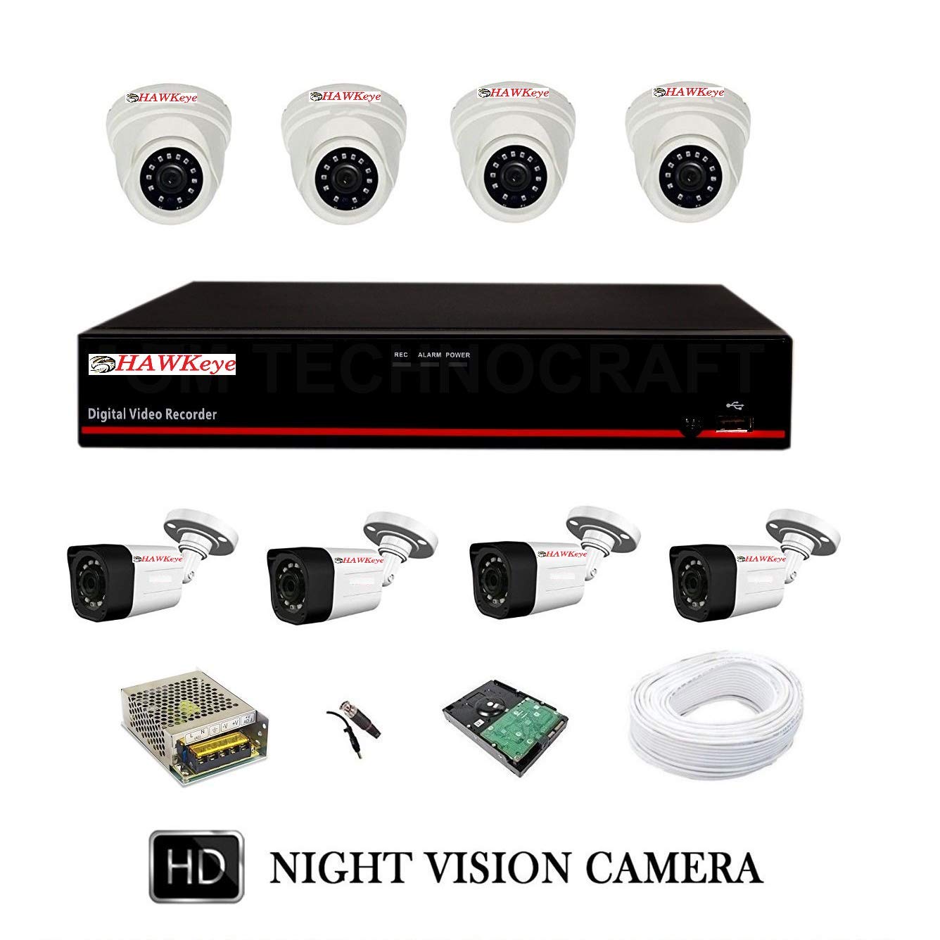 Buy Hawkeye HD 8 Channel DVR with 2.4 MP 4 Dome & 4 Bullet Cameras + 2 ...