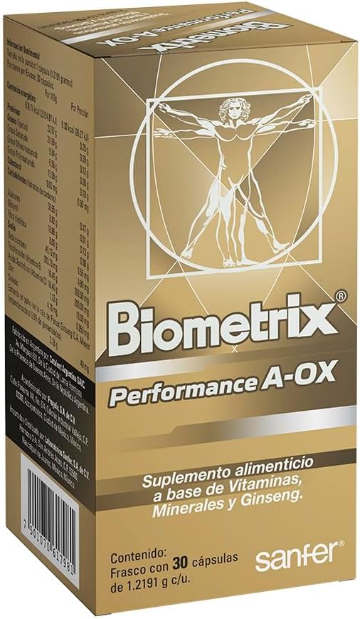 Biometrix A-OX, suplemento alimenticio, A base de Vitaminas, Minerales y Ginseng, Frasco con 30 ...