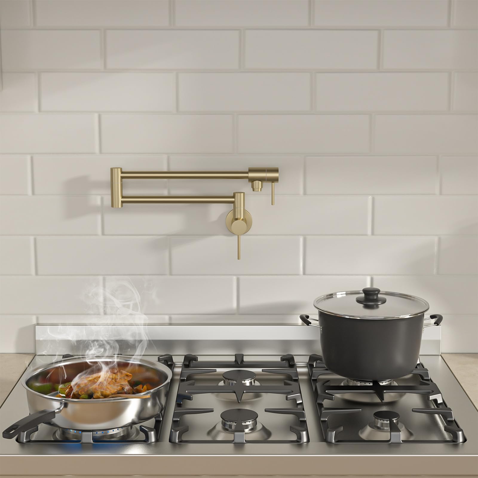 Lordear Gold Pot Filler Faucet Commercial Wall Mount Stove Kitchen ...