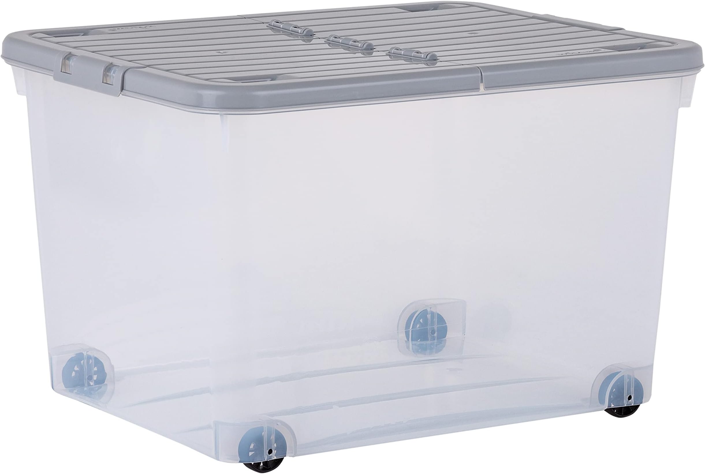 Strata Smart Box Clip-On Folding Lid Carry Handles 75 Litre Clear with ...