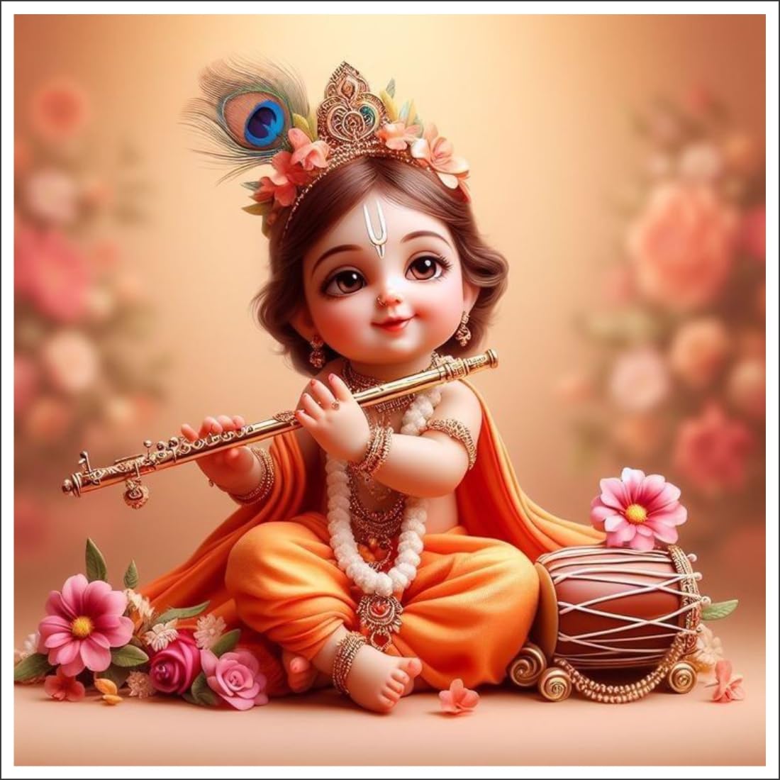 Vinyl V To H Decor Beautiful Red Baby Krishna God Wall Poster For Pooja ...