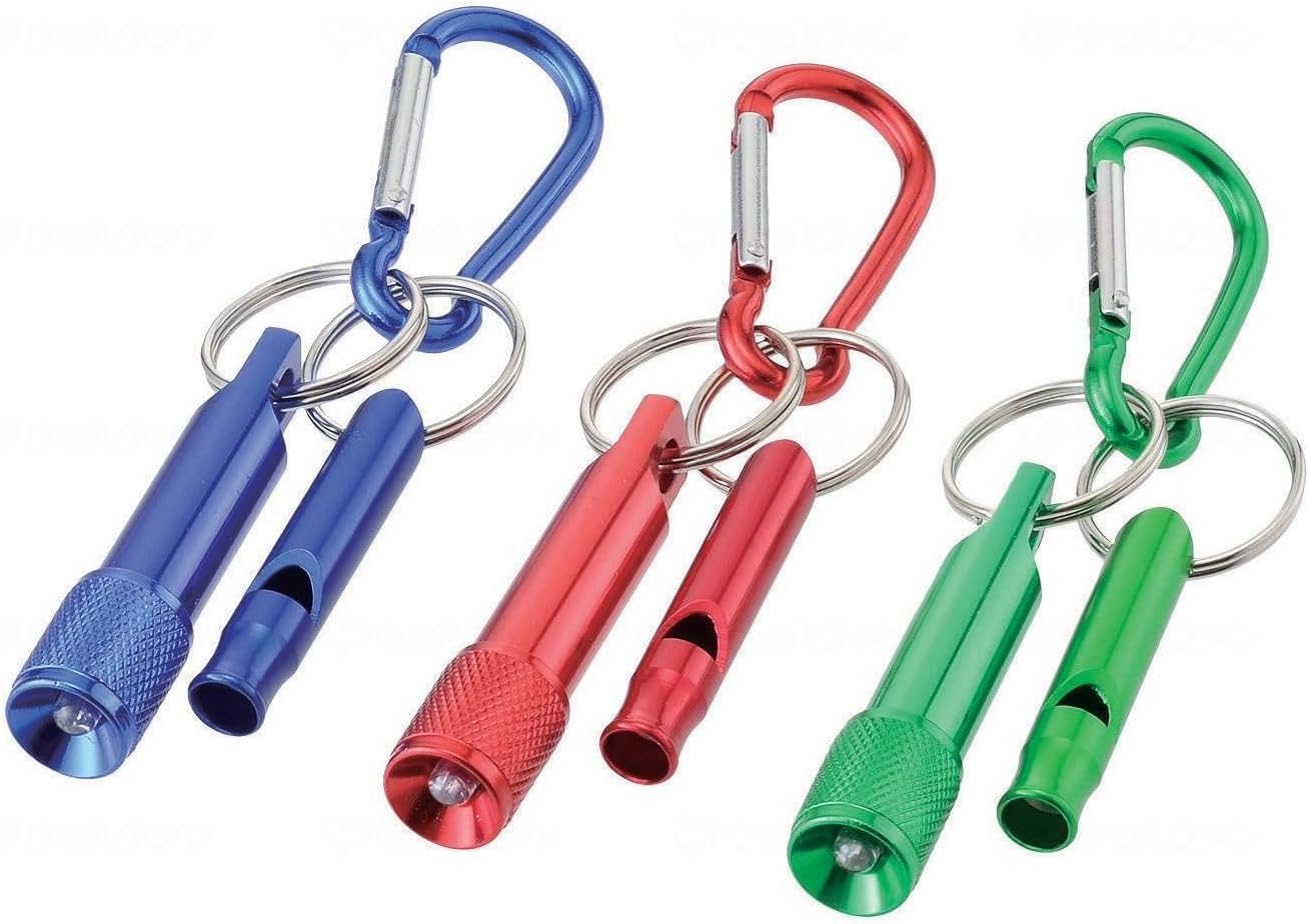 Amazon.co.jp: 【3色セット】災害や緊急時のいざという時のために アルミLEDライト & ホイッスル カラビナ付き【各色1個ずつの3個セット】アウトドア 防災 笛 LED ...