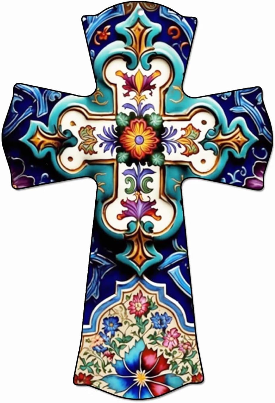 Amazon.com: CALUOHO Wooden Cross Hand Painted Floral Ceramic Wall Cross ...