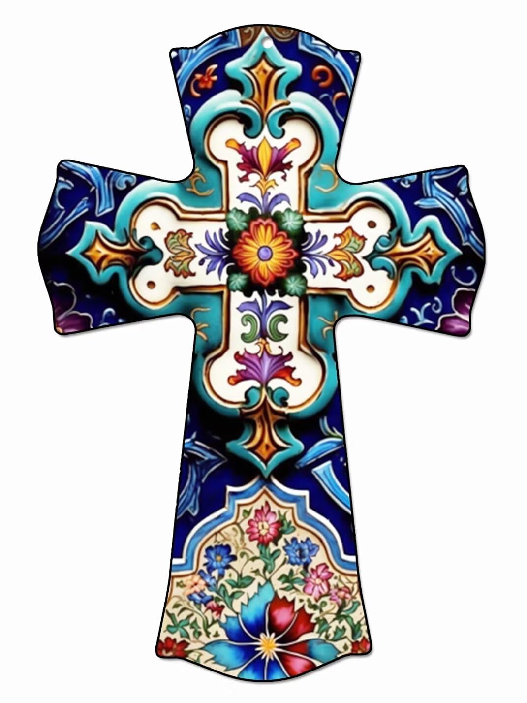 Amazon.com: CALUOHO Wooden Cross Hand Painted Floral Ceramic Wall Cross ...