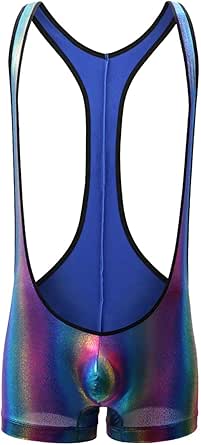 HBDHEJL Men's Shiny Metallic Leotard Bodysuit Thong Stretch Wrestling ...