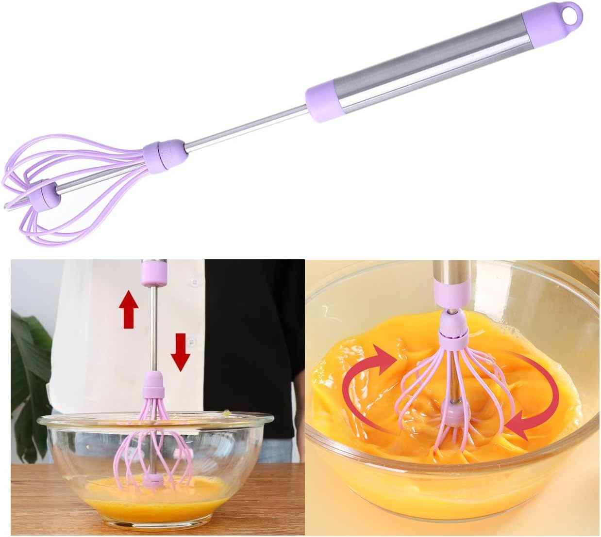Amazon.com: Hand Push Whisk, Semi-Automatic Egg Whisk,Versatile Milk ...