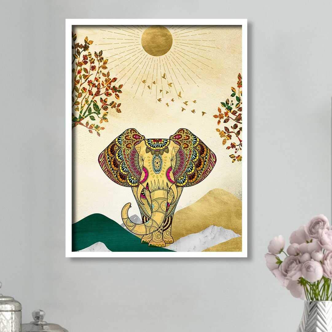 Painting Mantra Artistic Elephant Theme Multicolored 1 Framed Canvas ...