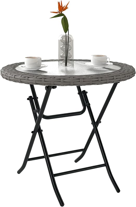 Outsunny Folding Rattan Garden Dining Table, 68 cm Round Rattan Garden ...