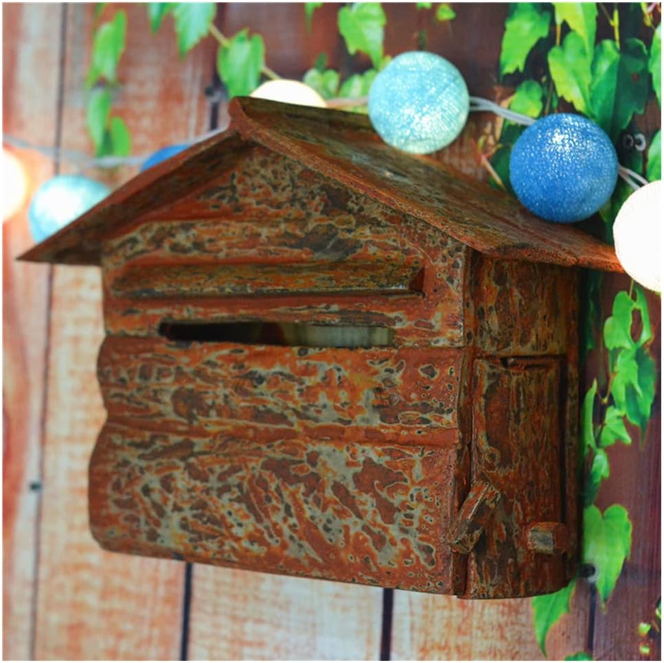 Buy Solid Wood House Mailbox Retro Wall Mount Lockable with Key Drop ...