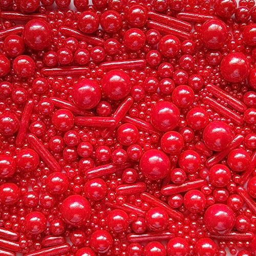 Amazon.com: Edible Red Pearl Sugar Sprinkles Candy Mix Size Baking ...