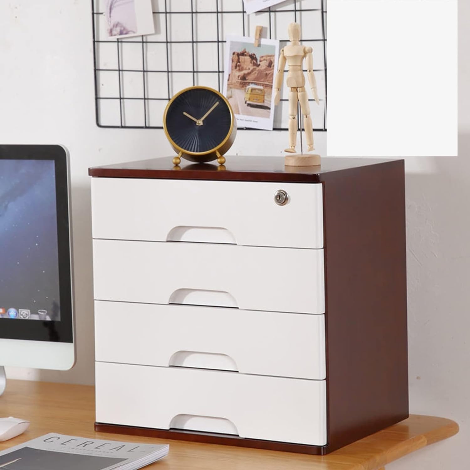 Solid Wood Desktop File Cabinet nizer with Lock - 3 Tier Office and ...