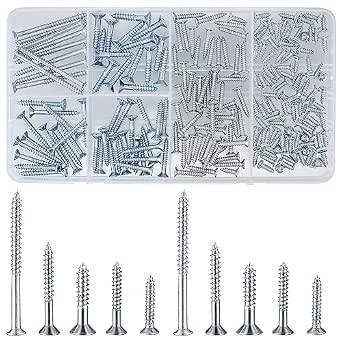 200 Pcs Wood Screws Assortment Kit, Flat Head Wood Screws Set, Assorted ...