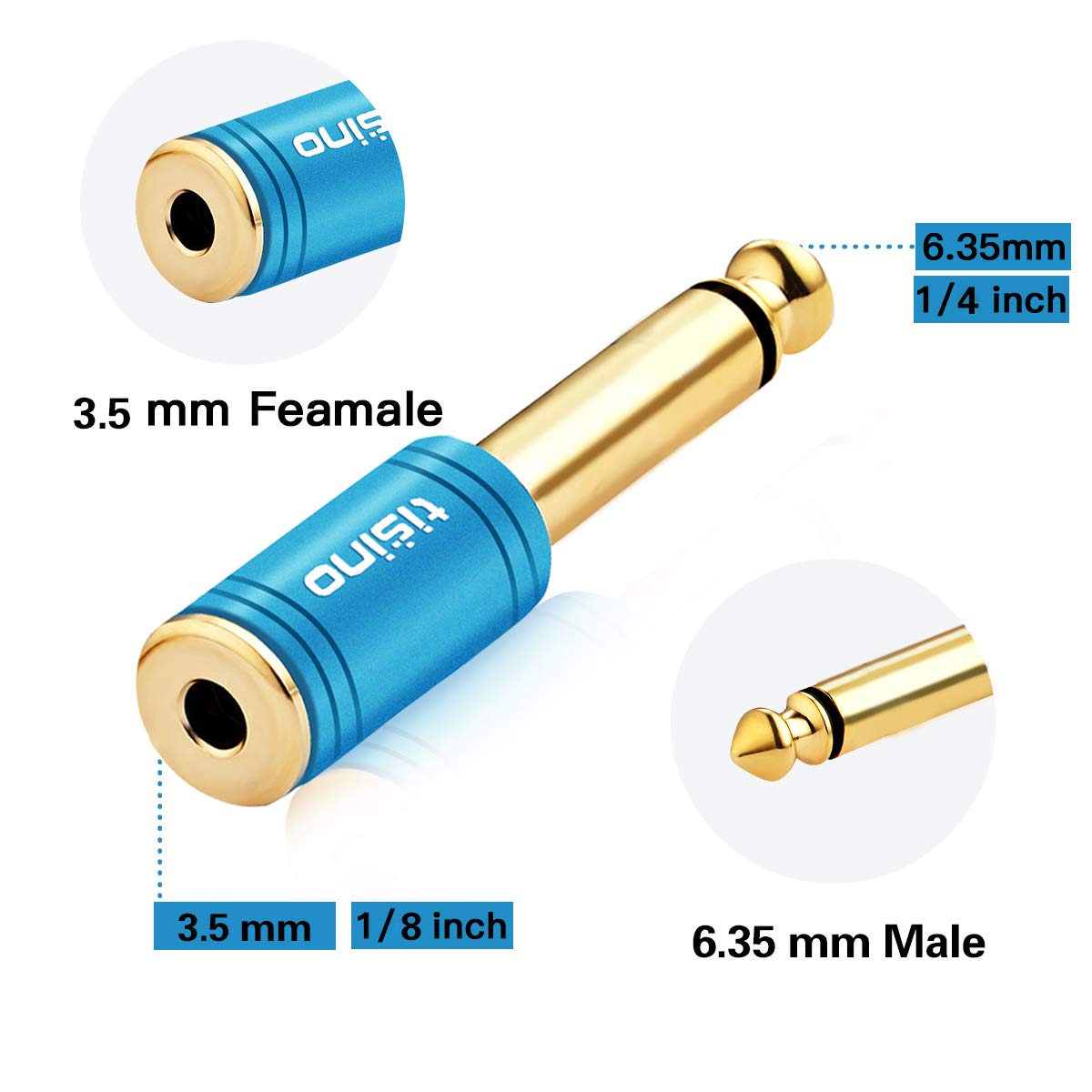 Snapklik.com : Disino 1/4 Mono To 3.5mm Stereo Adapter, Gold Plated 6 ...