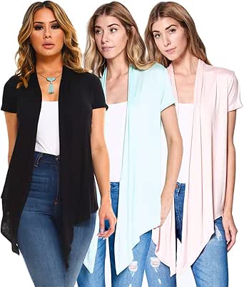 Isaac Liev Women's 3-Pack Lightweight Cardigans (Large, Short Sleeve ...