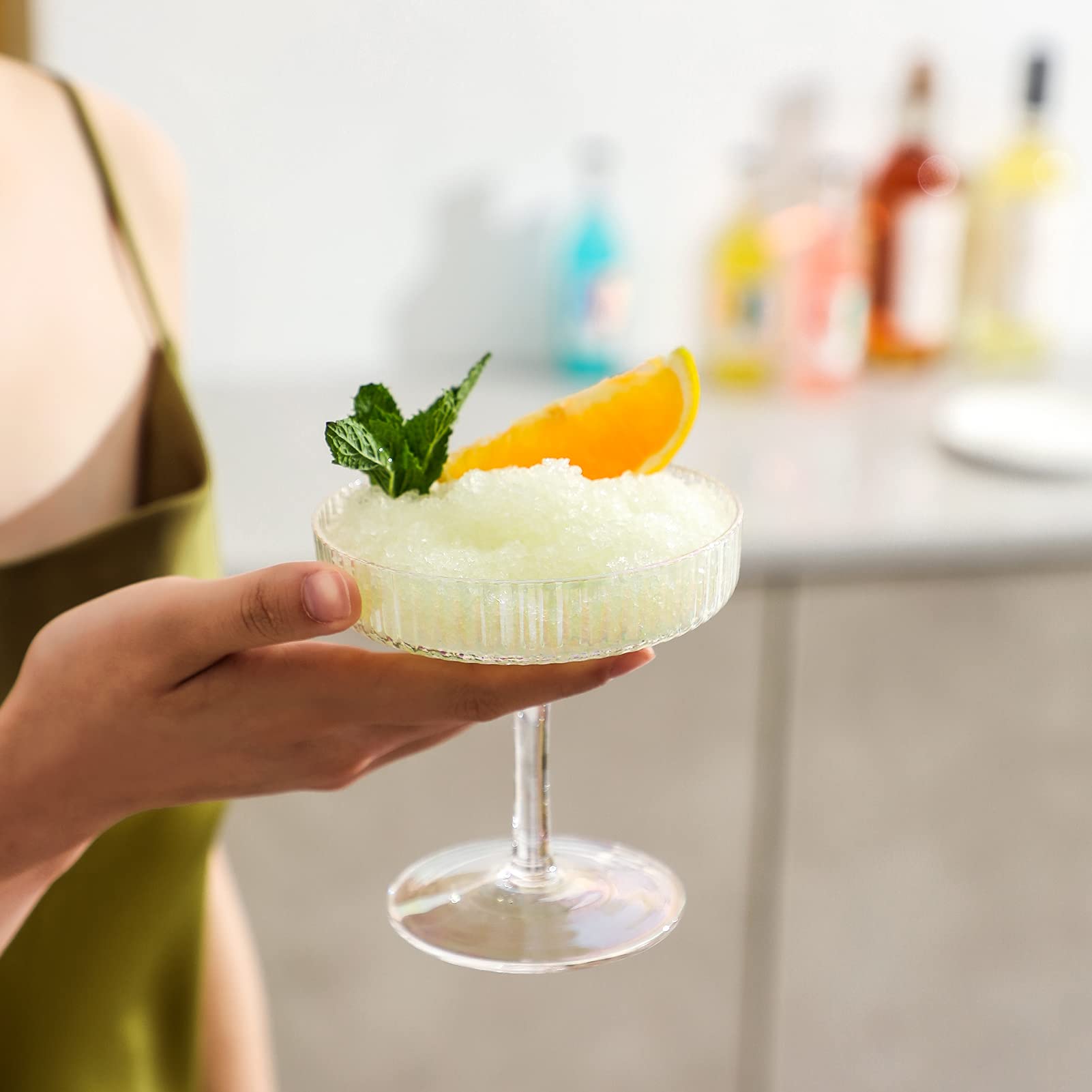 Snapklik.com : Iridescent Coupe lasses 4 Set, Vintage Stem-ware For ...