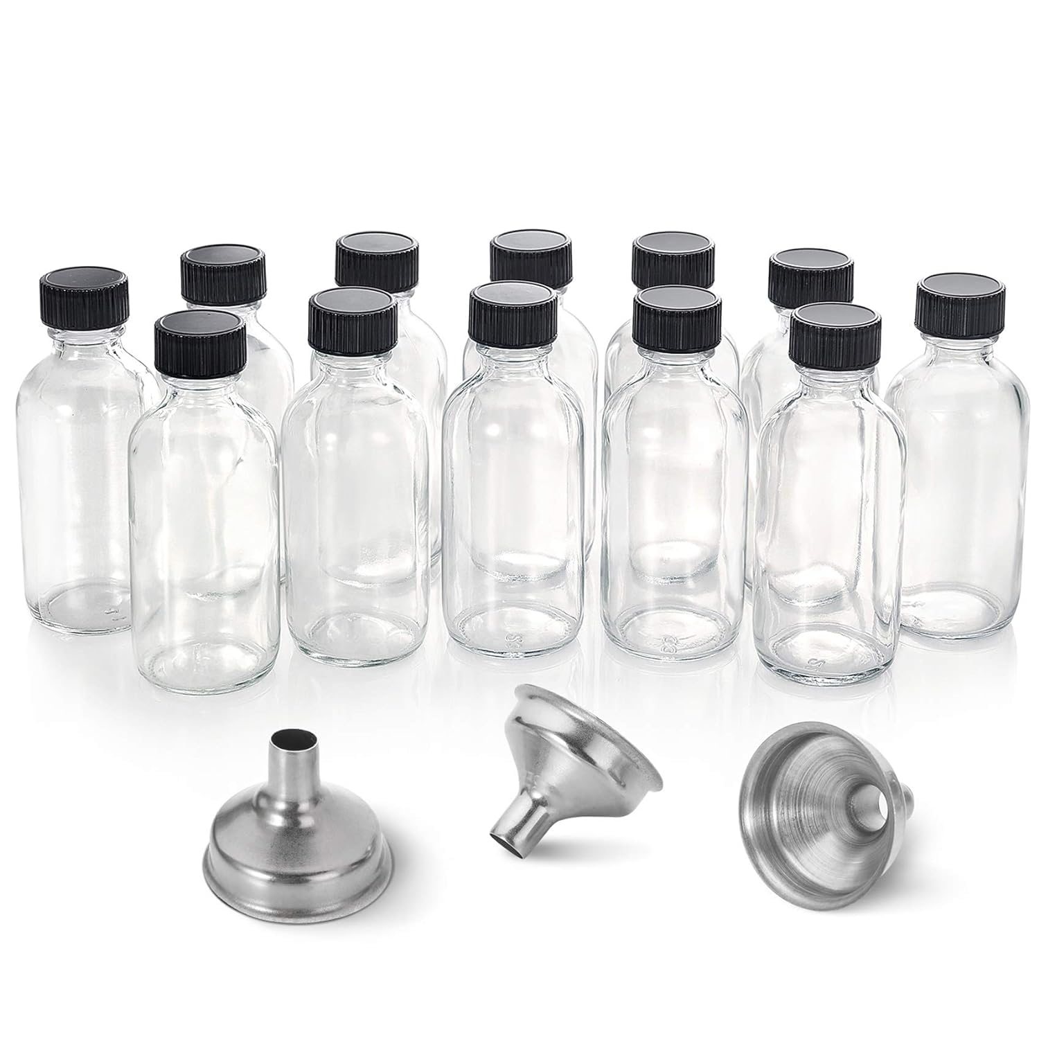 STORE 2508 12 Pcs Small Clear Glass Bottles (60Ml) With Lids & 3 ...