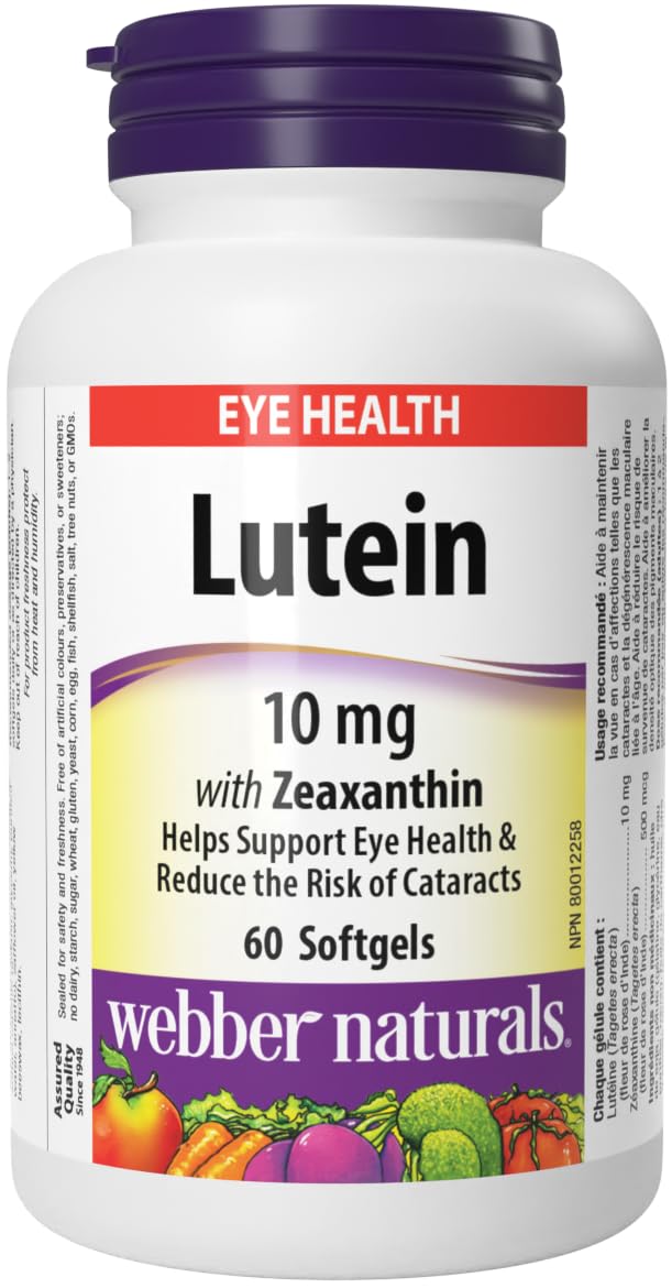 Webber Naturals Lutein 10 mg with Zeaxanthin, 60 Softgels, Supports Eye ...