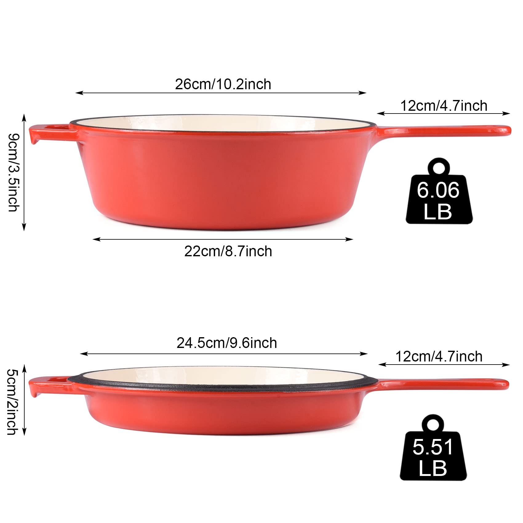 Snapklik.com : Suteck Enameled Cast Iron 2-In-1 Skillet Set, Heavy Duty ...