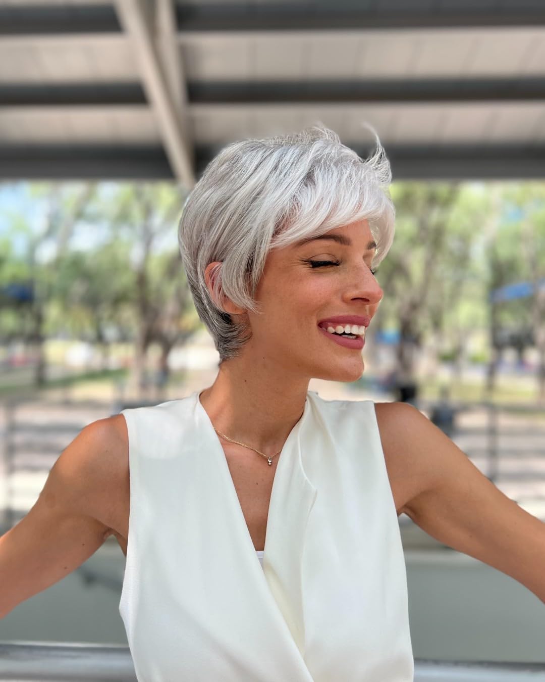Amazon.com : FBKDFCZS Short Pixie Cut Silver Grey Wigs for White Women ...