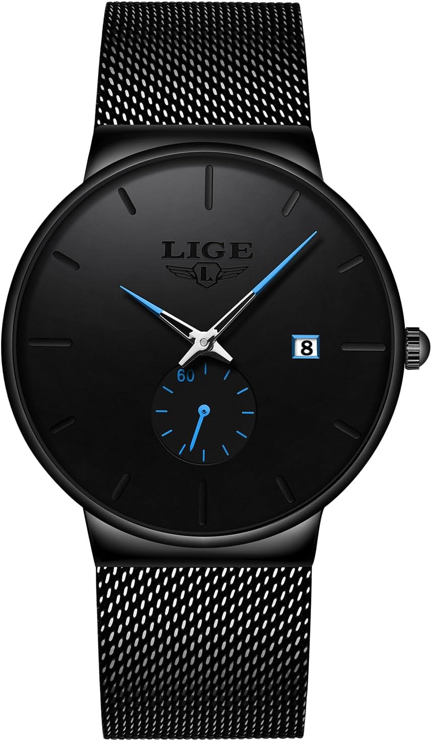 LIGE Men's Watch Ultra-Thin Analog Quartz Waterproof Unisex Watch ...