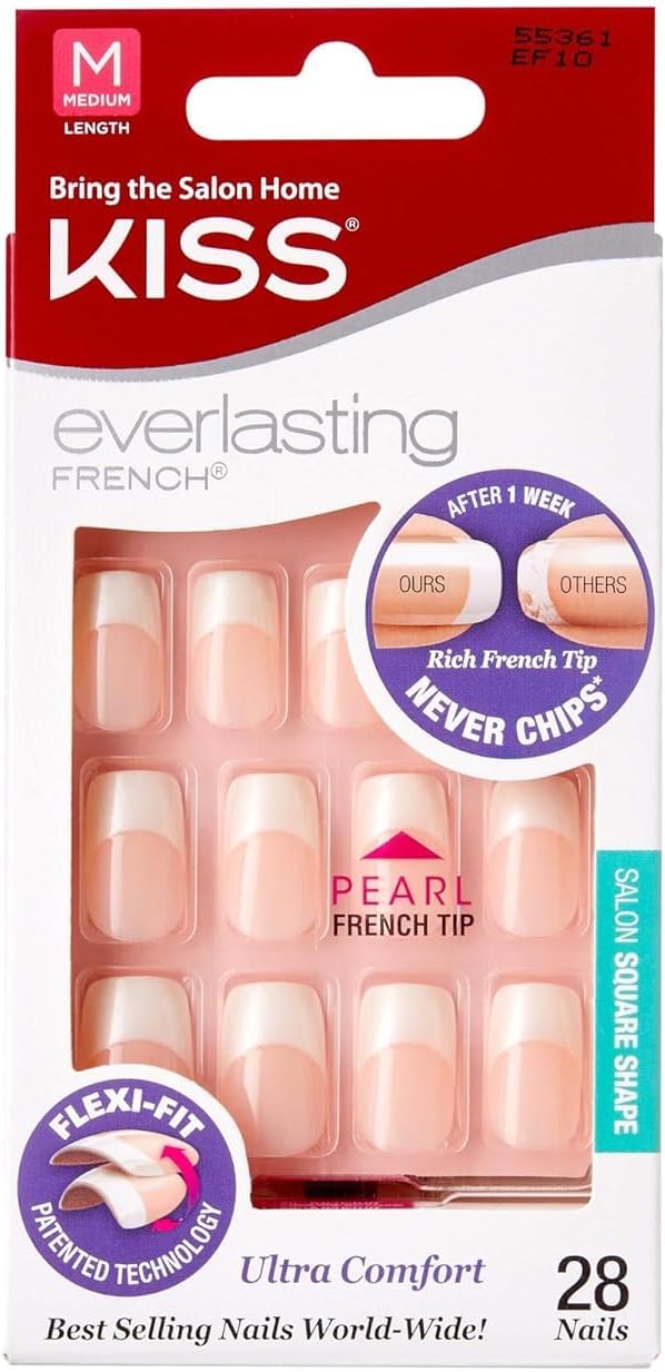 Kiss Everlasting French Nail Manicure, Chip-Free, Flexi-Fit Technology, Real Short, String of ...