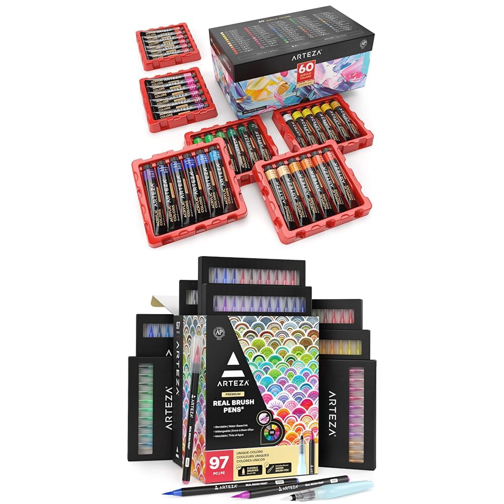 Amazon.com: ARTEZA Acrylic Paint Set of 60 Colors, 0.74 oz/22 ml Tubes ...