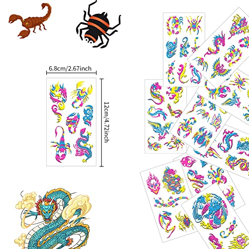 Neon Temporary Tattoo,10 Sheet Glow in the Dark UV Neon Body Face Skin ...