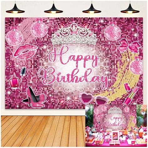 HEARKEN 7x5ft Pink Glitter Princess Backdrop Let's Go Party Flash Sweet ...