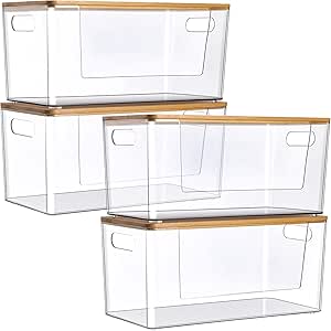 Amazon.com - Barydat 4 Pcs Plastic Clear Stackable Open Front Storage ...