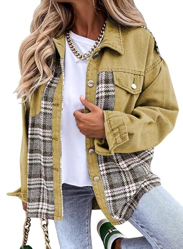 SHEWIN Womens Denim Jacket Long Sleeve Button Down Flannel Jackets for ...