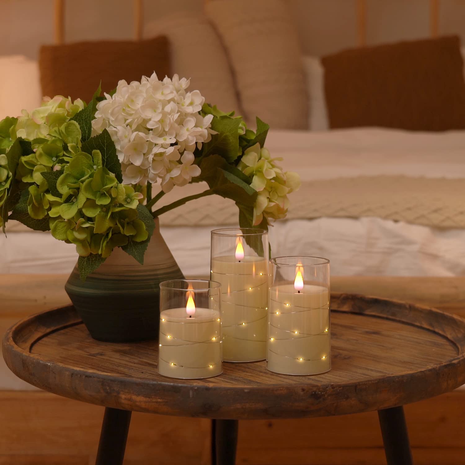 Amagic Flameless Candles with Flickering String Lights, LED Battery ...