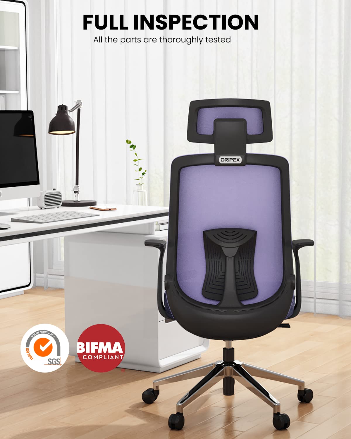 Dripex Mesh Office Chair for Home, Ergonomic Desk Chair with Arms ...