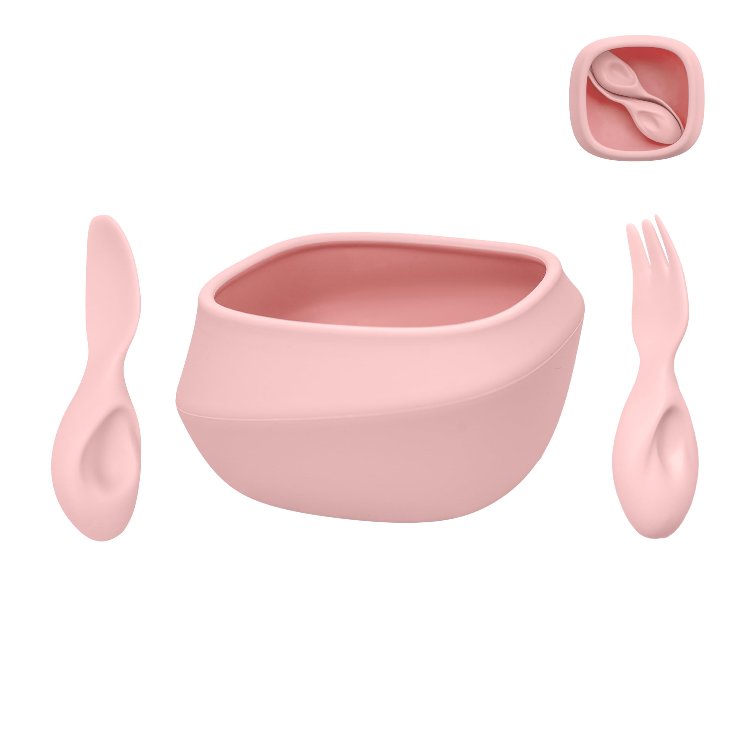 Amazon.com: Tiny Genius Toddler Flatware Set, Baby Led Weaning Silicone Fork, Spoon, and Bowl ...