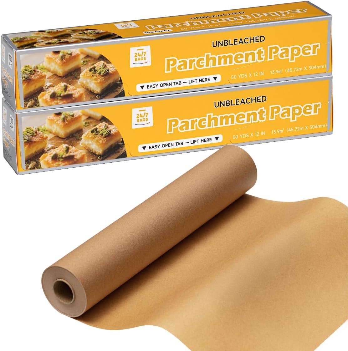 Amazon.com: 24/7 Bags- Parchment Paper Roll, 300 Sq Ft, 12" Wide, Non ...