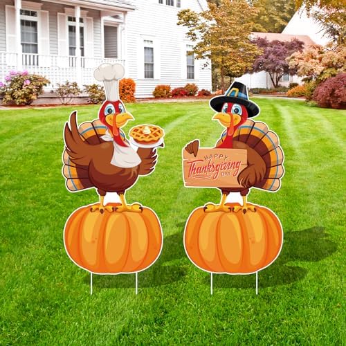 Amazon.com : Capoda Large Turkey Pumpkin Yard Sign Stake Happy ...