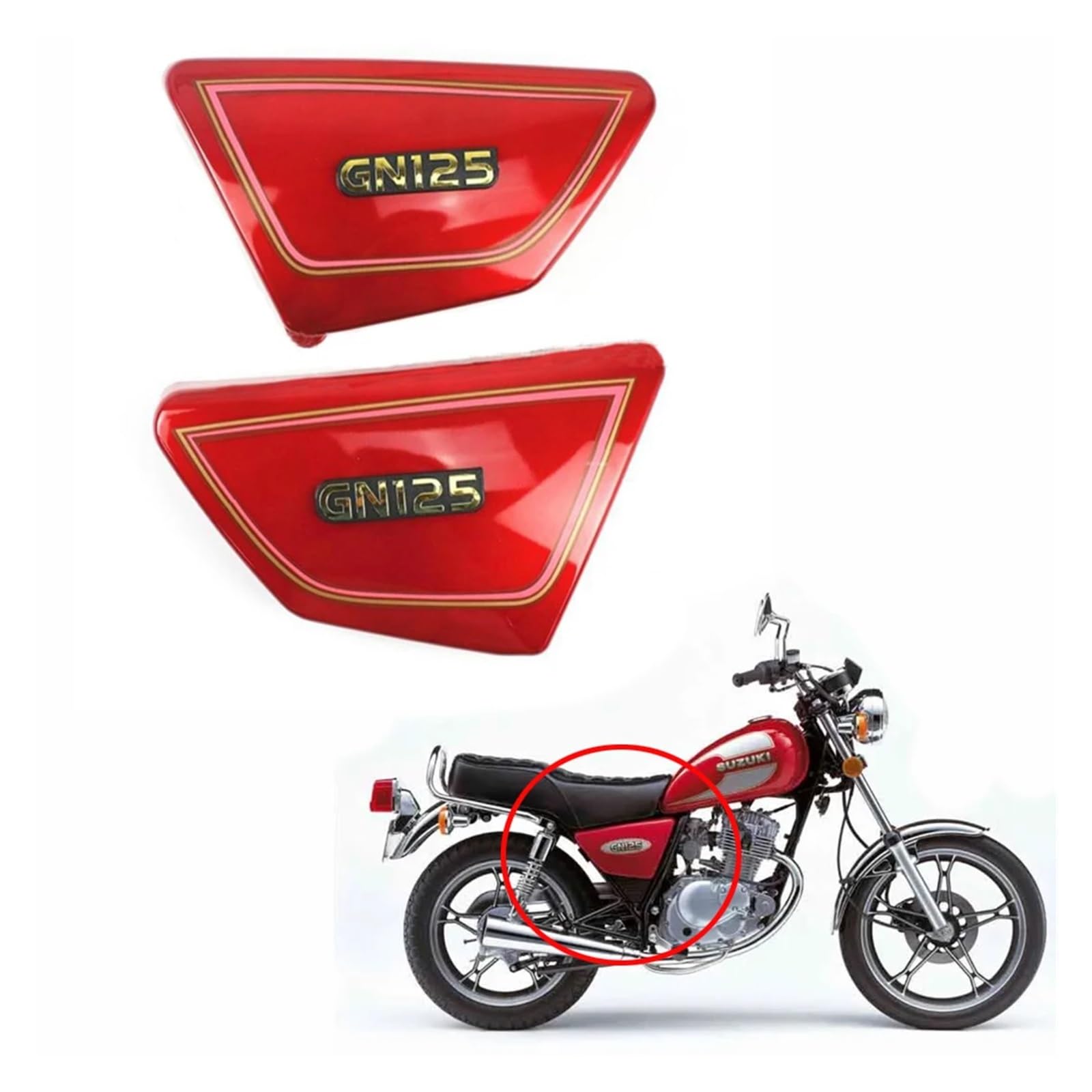 Suzuki Gn 125 Suzuki GN125 Frame Side Covers (Pair) - Red/Black ABS ...