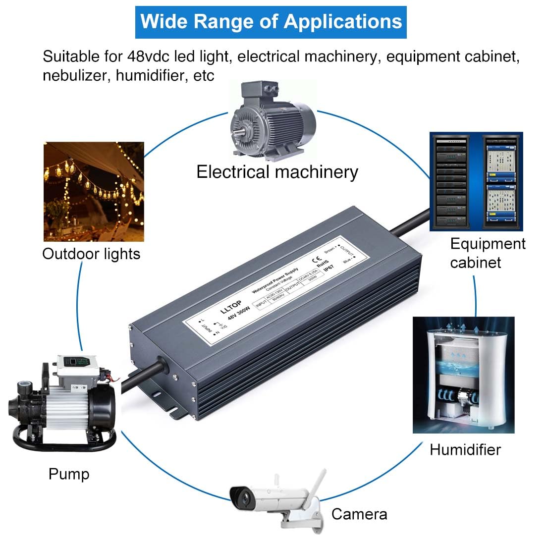Snapklik.com : 48v DC Power Supply 300w 6.25A Waterproof AC110v/120v To ...