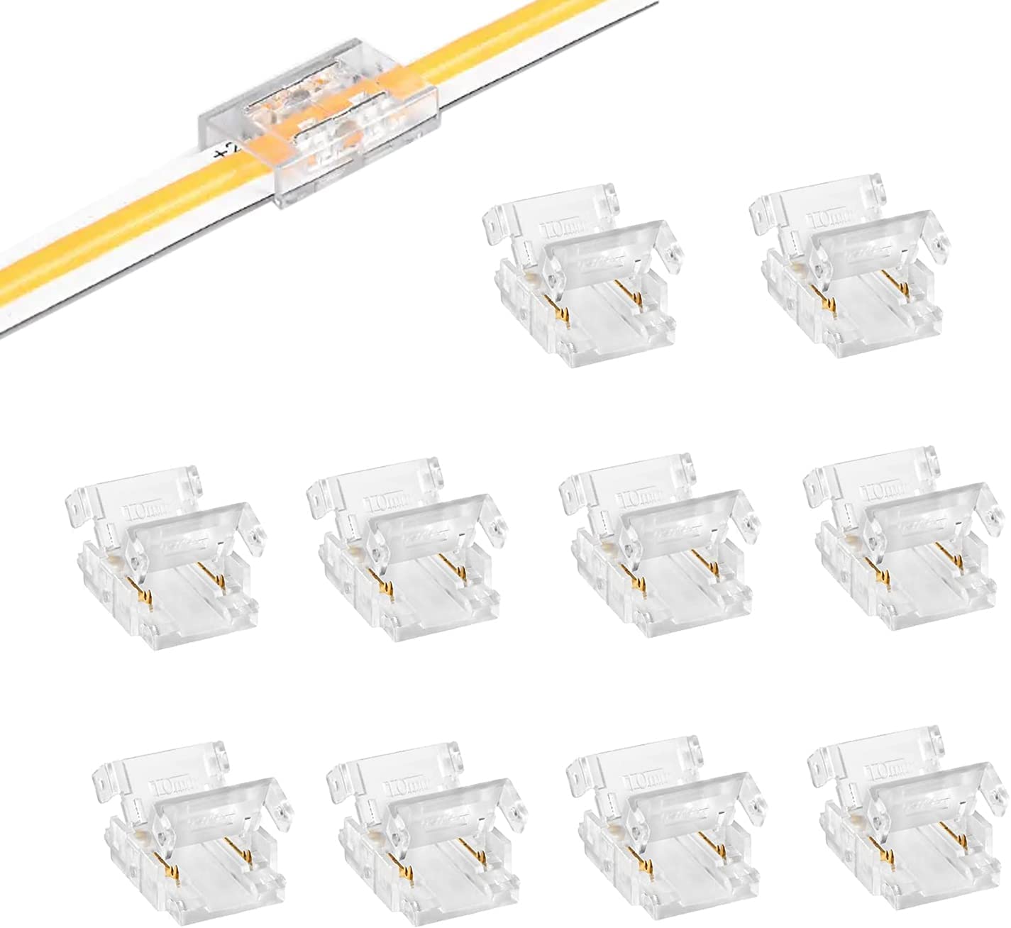 10pcs COB LED Connectors 2pin 10mm COB Strip to Strip Quick Connection ...