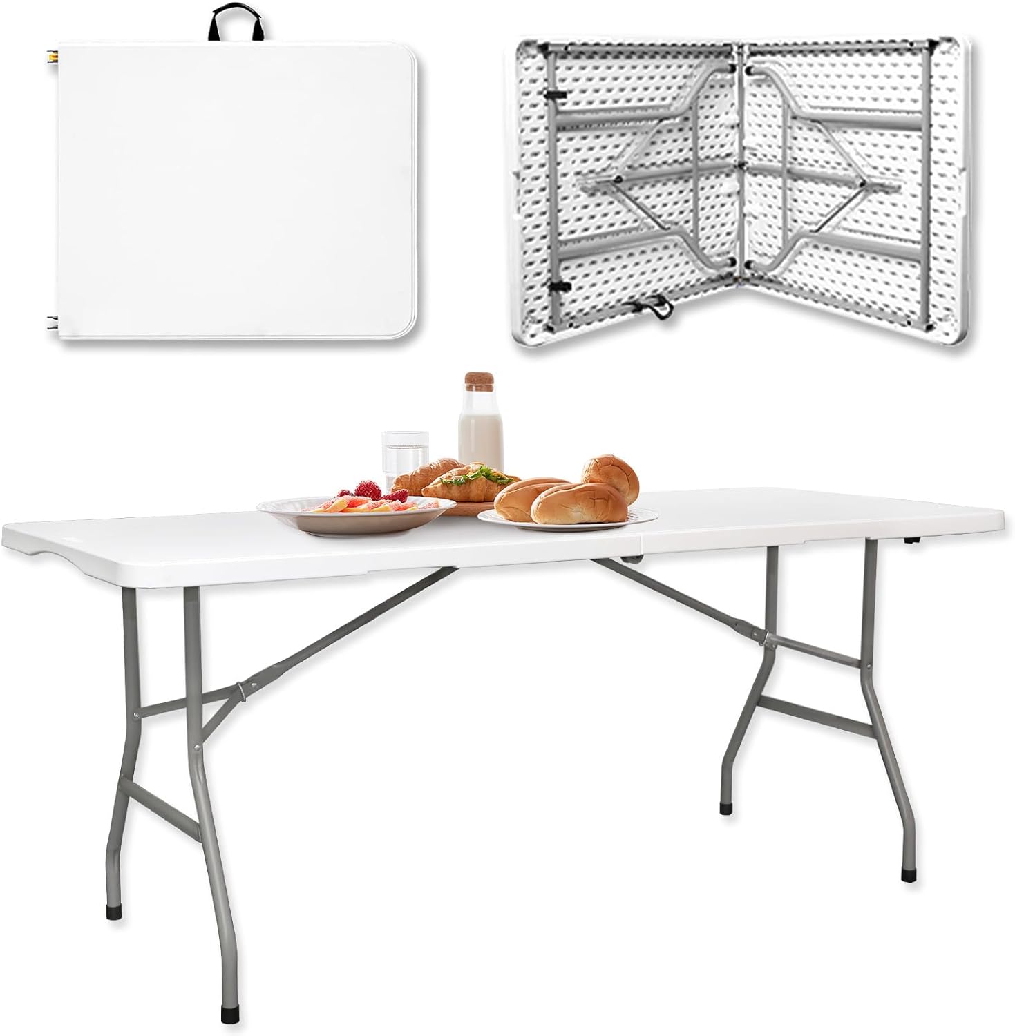 Amazon.com: Folding Table 6ft Heavy Duty HDPE White Plastic Portable ...