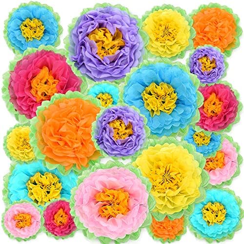 Amazon.com: 18 Pcs Mexican Paper Flowers Colorful Fiesta Tissue Paper ...