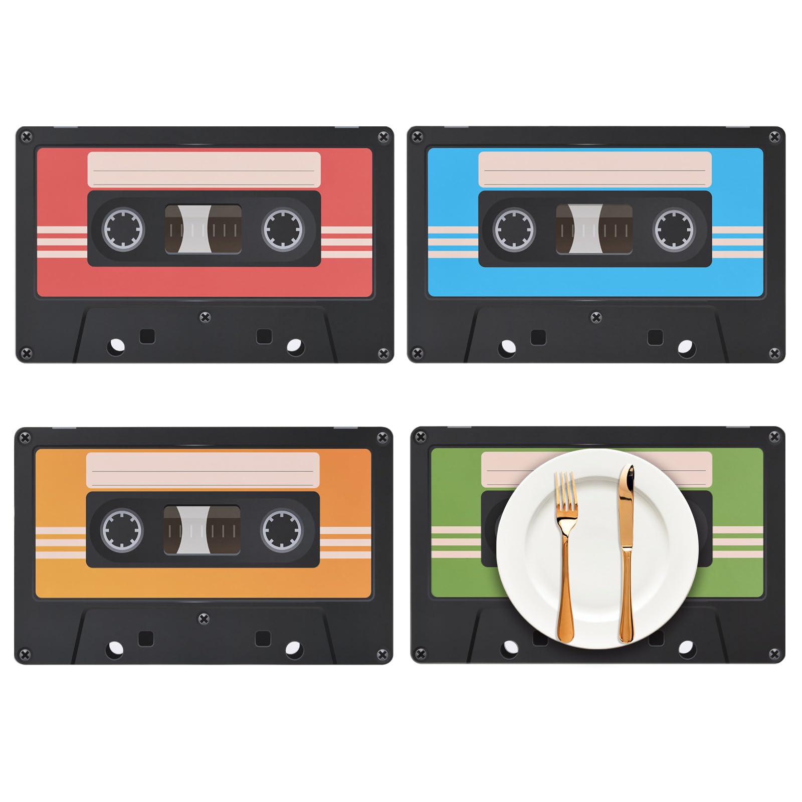 Snapklik.com : 48 Pack Cassette Paper Placemats 80s Party Decorative ...