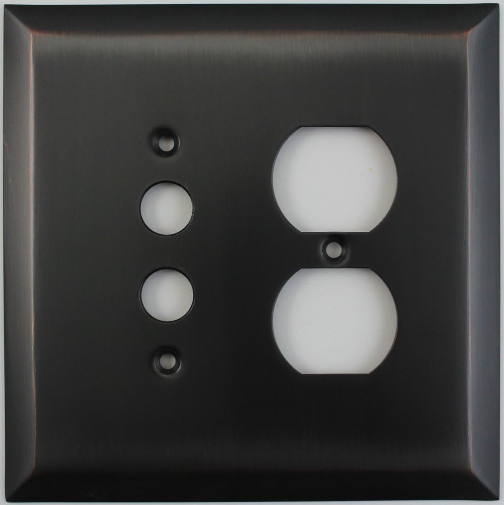 Jumbo Stamped Oil Rubbed Bronze Two Gang Combo Wall Plate - One Push ...