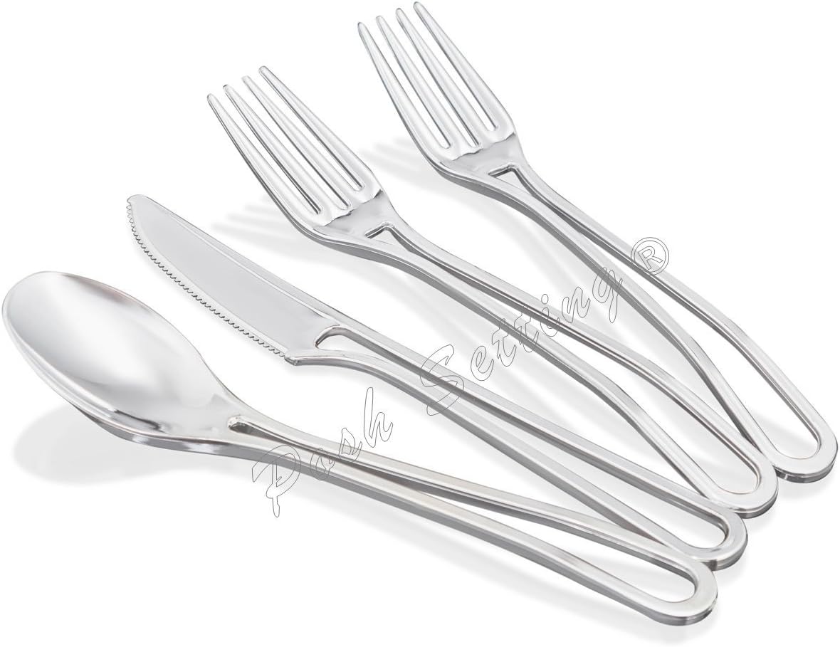 Amazon.com: Silver Plastic Silverware, Silver Plastic Cutlery,160 Piece ...